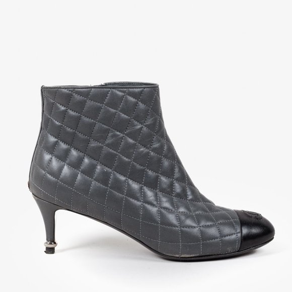 CHANEL | Shoes | Chanel Grey Quilted Cc Cap Toe Booties | Poshmark